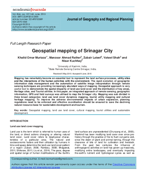 (PDF) Geospatial mapping of Srinagar City