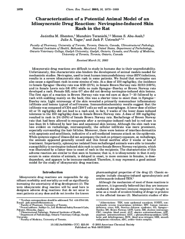 (PDF) Characterization of a Potential Animal Model of an Idiosyncratic ...
