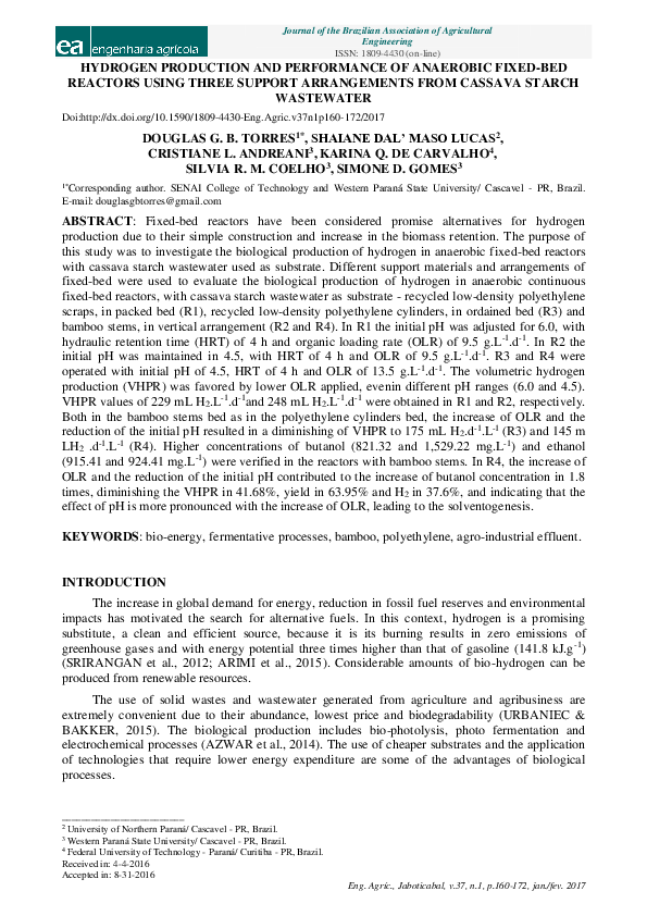 (PDF) Hydrogen Production and Performance of Anaerobic Fixed-Bed Reactors Using Three Support ...