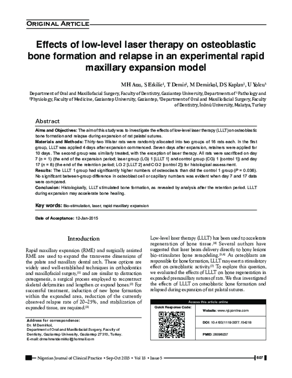 (PDF) Effects of low-level laser therapy on osteoblastic bone formation ...