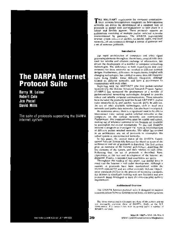 (PDF) The DARPA internet protocol suite