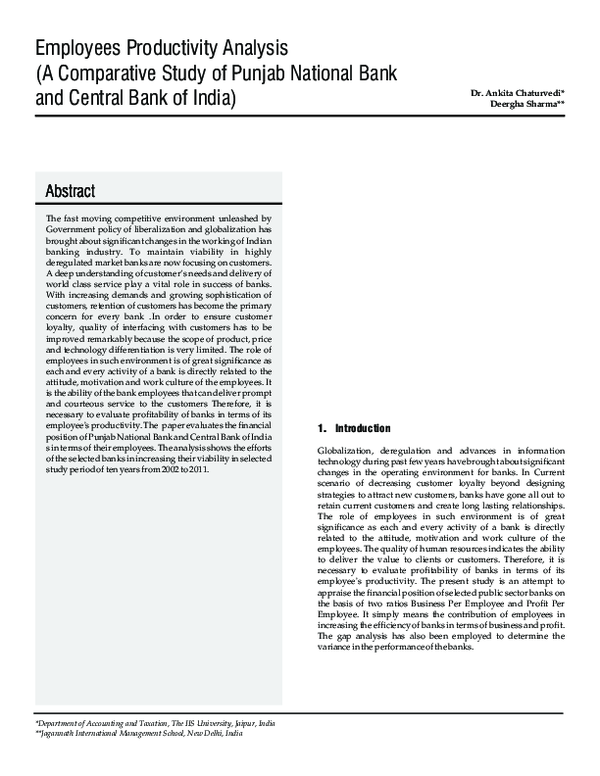(PDF) Employees Productivity Analysis (A Comparative Study of Punjab National Bank and Central ...