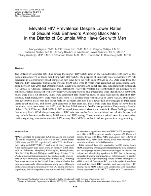 Pdf Elevated Hiv Prevalence Despite Lower Rates Of Sexual Risk 6711