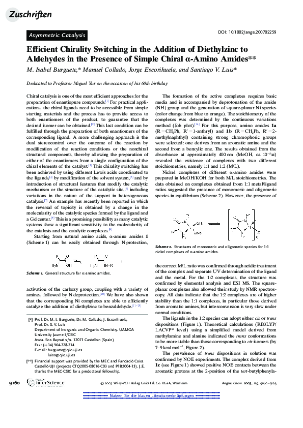 (PDF) Efficient Chirality Switching in the Addition of Diethylzinc to ...