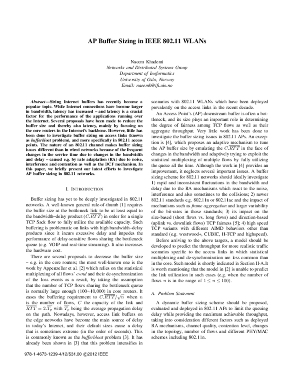 Pdf Ap Buffer Sizing In Ieee 802 11 Wlans