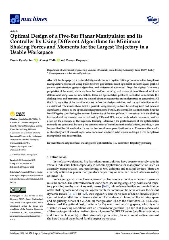 (PDF) Optimal Design of a Five-Bar Planar Manipulator and Its Controller by Using Different ...