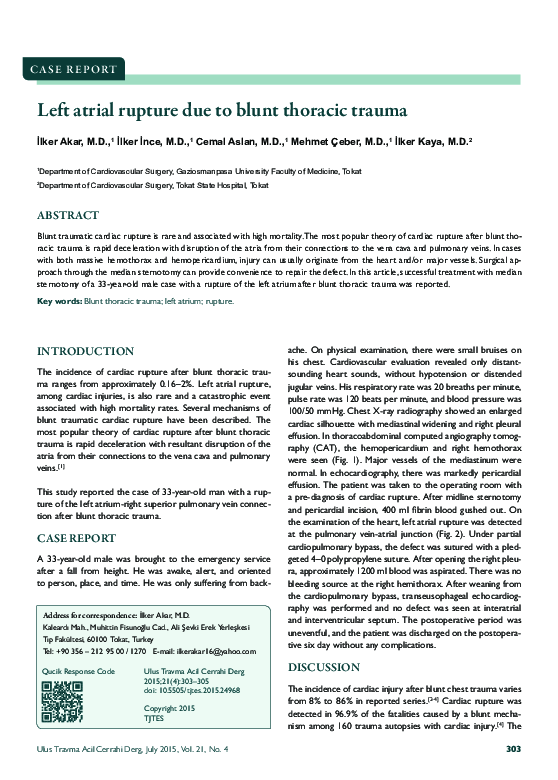(PDF) Left Atrial Rupture Due to Blunt Thoracic Trauma