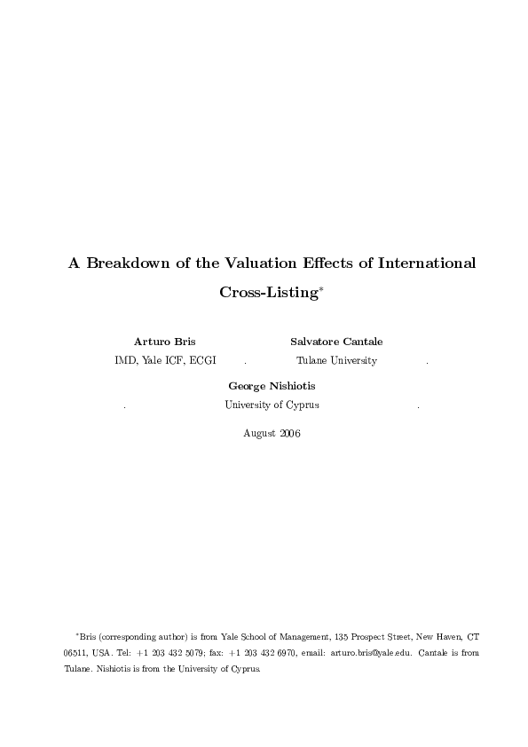 (PDF) A Breakdown of the Valuation Effects of International Cross-listing*