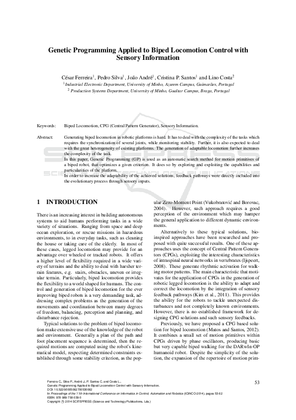 (PDF) Genetic Programming Applied to Biped Locomotion Control with Sensory Information