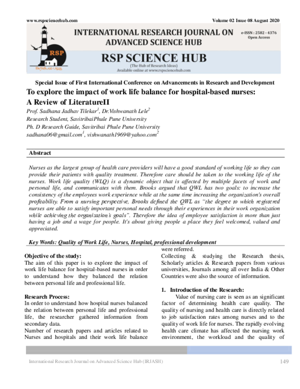 (PDF) To explore the impact of work life balance for hospital-based nurses: A Review of LiteratureII