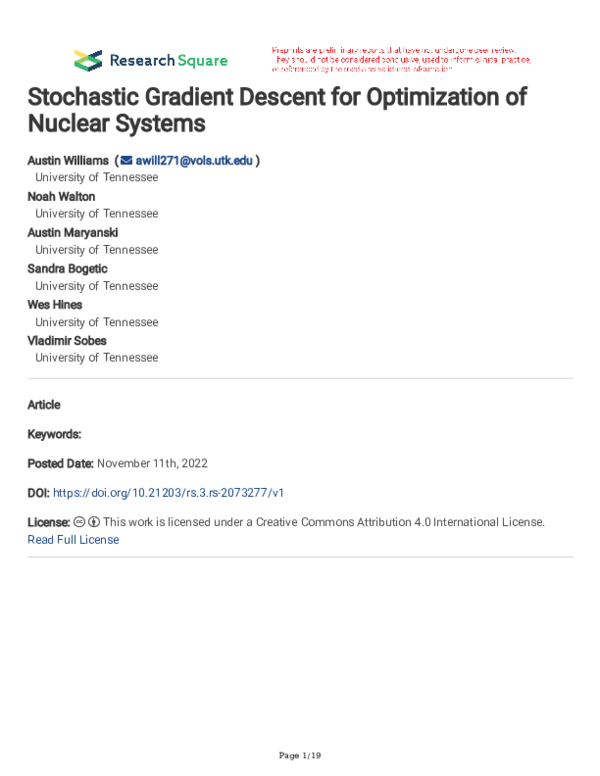 (PDF) Stochastic Gradient Descent for Optimization of Nuclear Systems | Sandra Bogetic ...