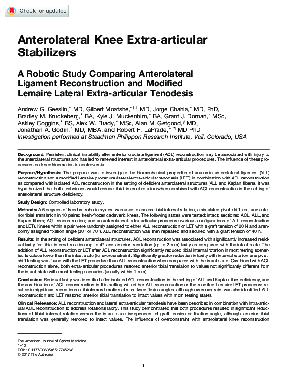 (PDF) Anterolateral Knee Extra-articular Stabilizers: A Robotic ...