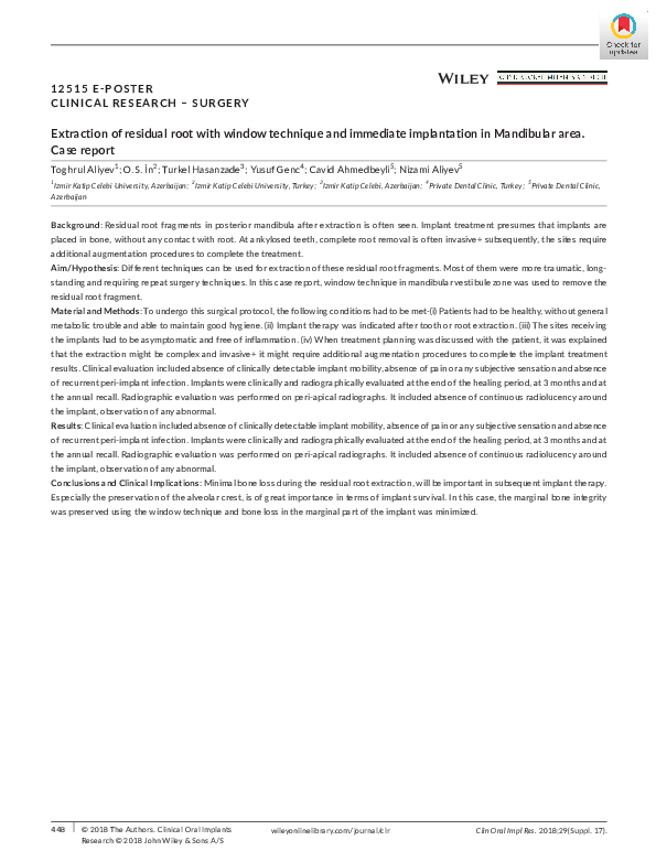 (PDF) Extraction of residual root with window technique and immediate ...