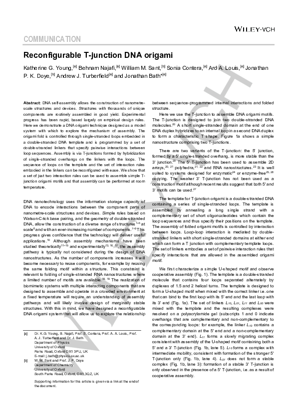 (PDF) Reconfigurable T‐junction DNA origami