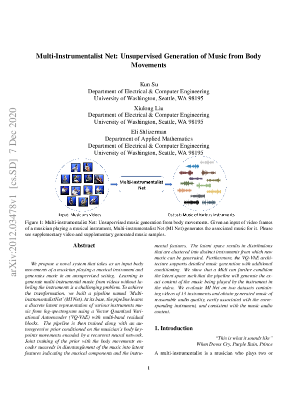 (PDF) Multi-Instrumentalist Net: Unsupervised Generation of Music from Body Movements