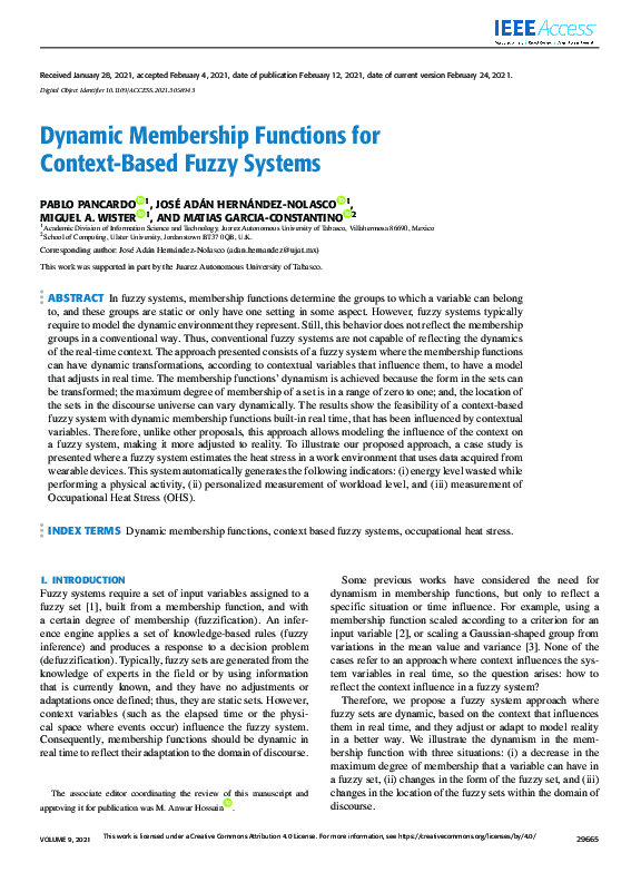 (PDF) Dynamic Membership Functions for Context-Based Fuzzy Systems