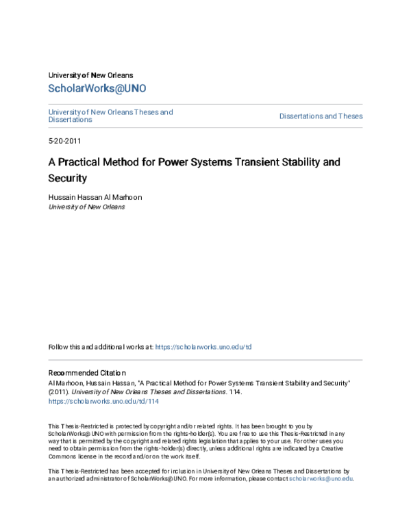 (PDF) A practical method for power systems transient stability and ...