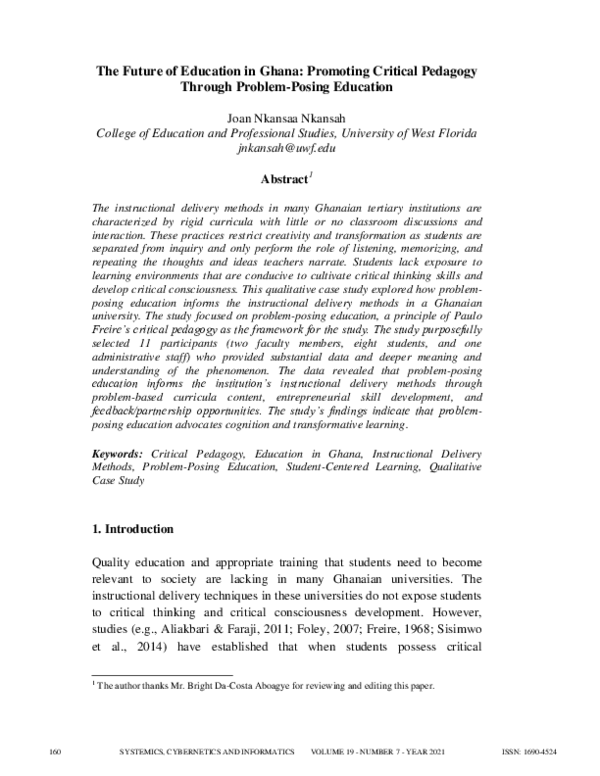 (PDF) The Future of Education in Ghana: Promoting Critical Pedagogy ...