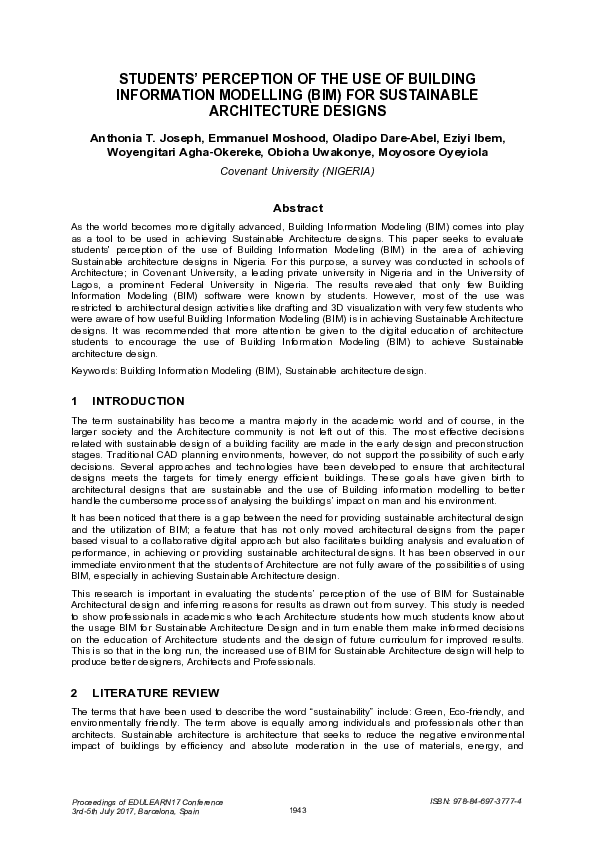 (PDF) Students’ Perception of the Use of Building Information Modelling ...