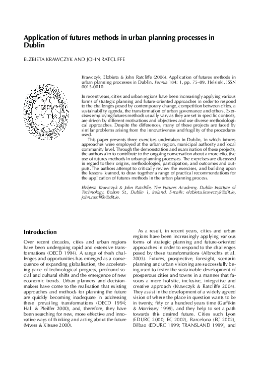 (PDF) Application of futures methods in urban planning processes in Dublin
