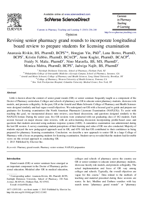 (PDF) Revising senior pharmacy grand rounds to incorporate longitudinal ...