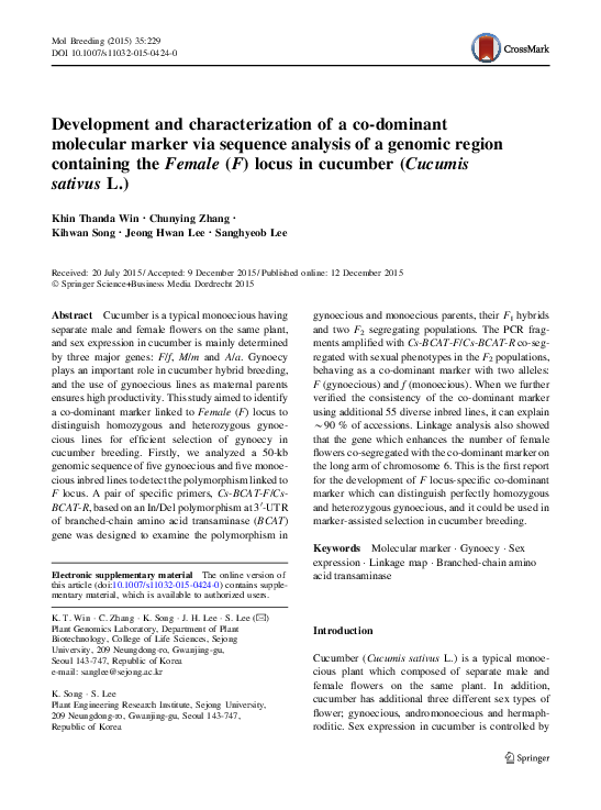(PDF) Development and characterization of a codominant marker linked to ...