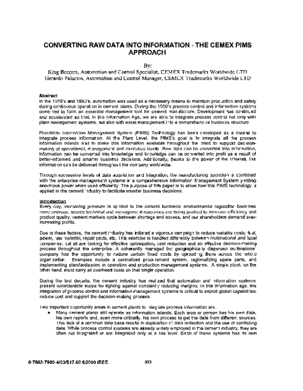 (PDF) Converting raw data into information-the CEMEX PIMS approach