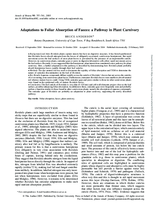 (PDF) Adaptations to foliar absorption of faeces: a pathway in plant ...