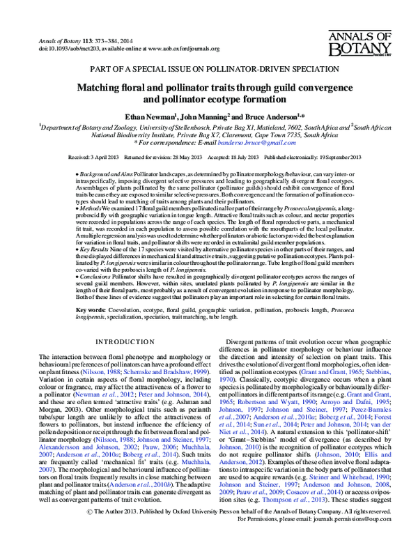 (PDF) Matching floral and pollinator traits through guild convergence ...
