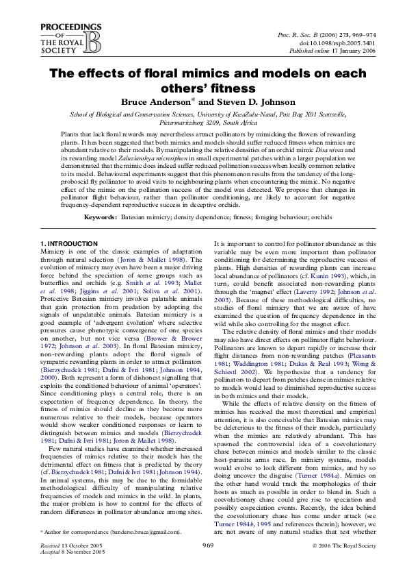 (PDF) The effects of floral mimics and models on each others' fitness