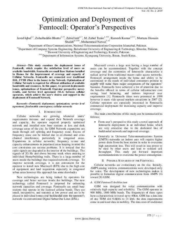 Pdf Optimization And Deployment Of Femtocell Operators Perspectives