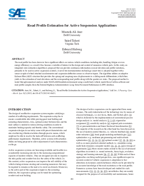 (PDF) Road Profile Estimation for Active Suspension Applications