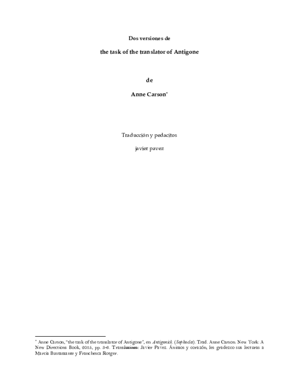 (PDF) Dos versiones de "The task of the translator of Antigone" de Anne ...