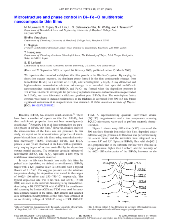 (PDF) Microstructure and phase control in Bi–Fe–O multiferroic nanocomposite thin films