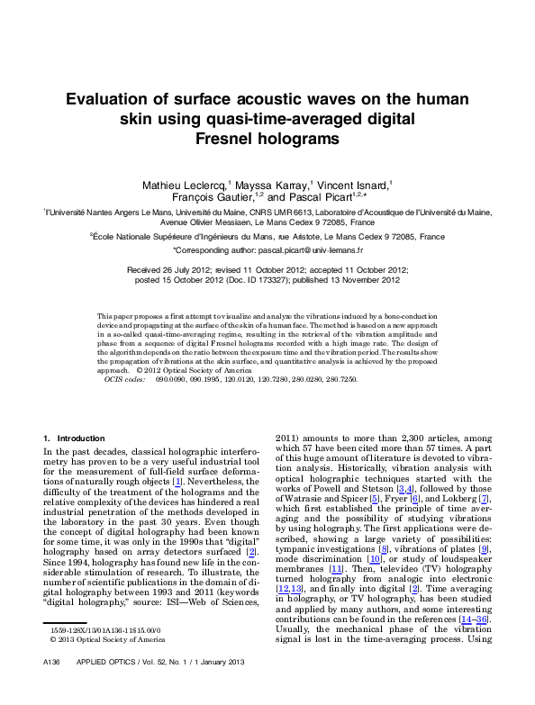 (PDF) Evaluation of surface acoustic waves on the human skin using ...