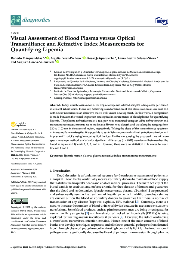 (PDF) Visual Assessment of Blood Plasma versus Optical Transmittance ...