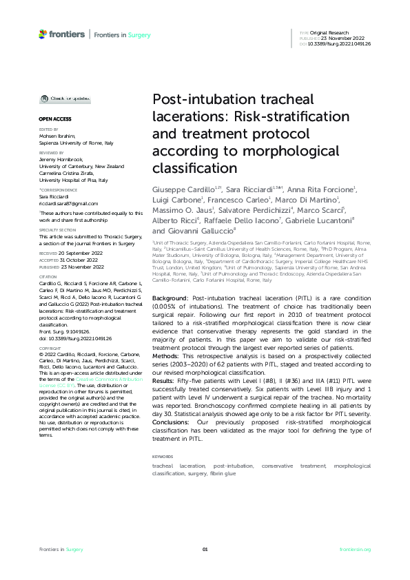 (PDF) Post-intubation tracheal lacerations: Risk-stratification and ...