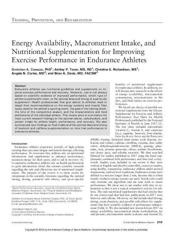 (PDF) Energy Availability, Macronutrient Intake, and Nutritional ...