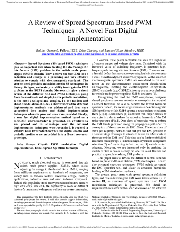 Pdf A Review Of Spread Spectrum Based Pwm Techniques—a Novel Fast Digital Implementation