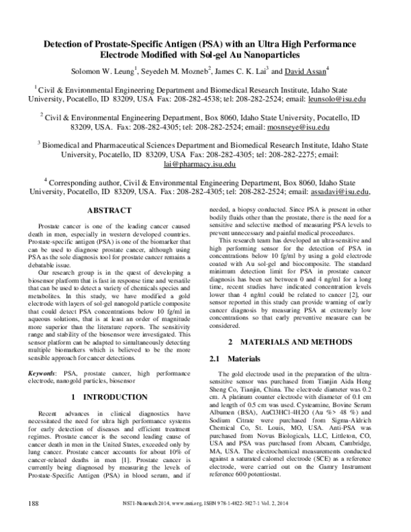 (PDF) Detection of Prostate-Specific Antigen (PSA) with an Ultra High Performance Electrode ...