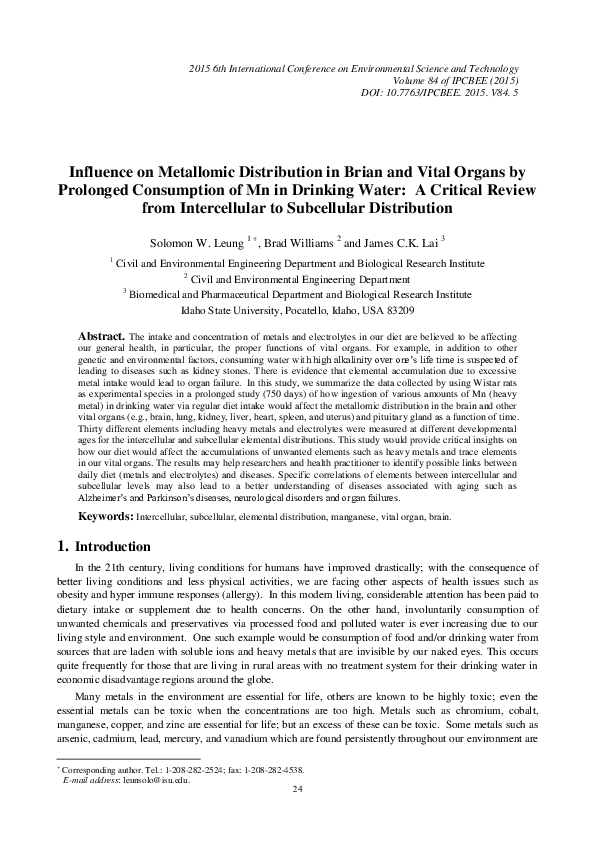 (PDF) Influence on Metallomic Distribution in Brian and Vital Organs by ...