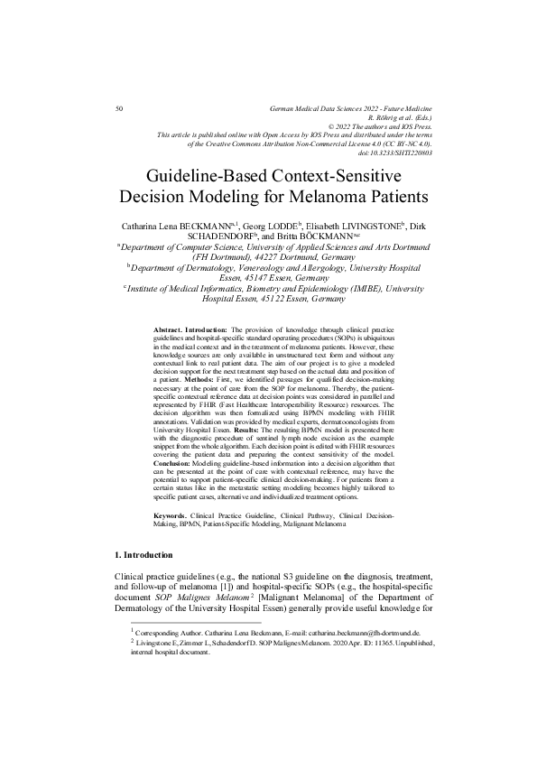 (PDF) Guideline-Based Context-Sensitive Decision Modeling for Melanoma ...