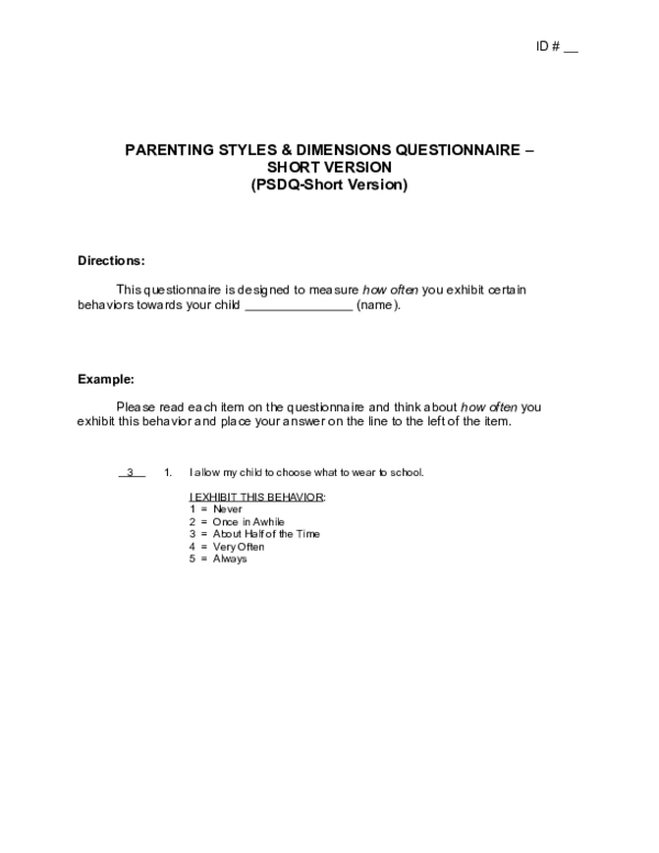(DOC) The parenting styles and dimensions questionnaire (PSDQ)