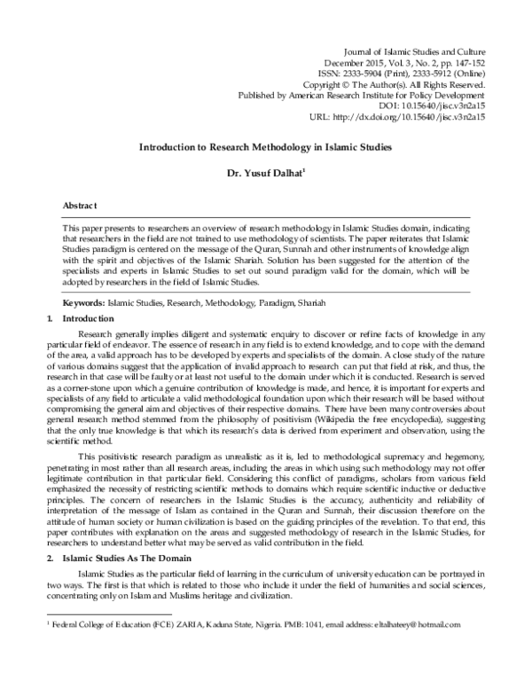 (PDF) Introduction to Research Methodology in Islamic Studies