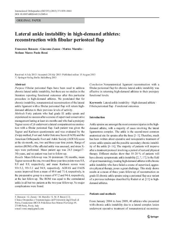 (PDF) Lateral ankle instability in high-demand athletes: reconstruction ...