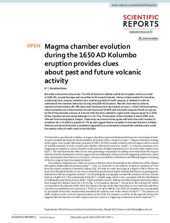 (PDF) Magma chamber evolution during the 1650 AD Kolumbo eruption ...