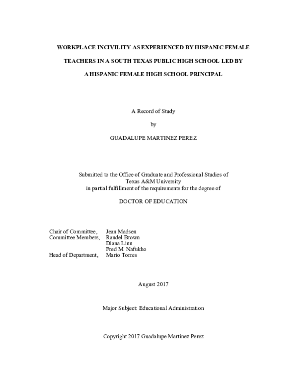 (PDF) Workplace Incivility as Experienced by Hispanic Female Teachers ...
