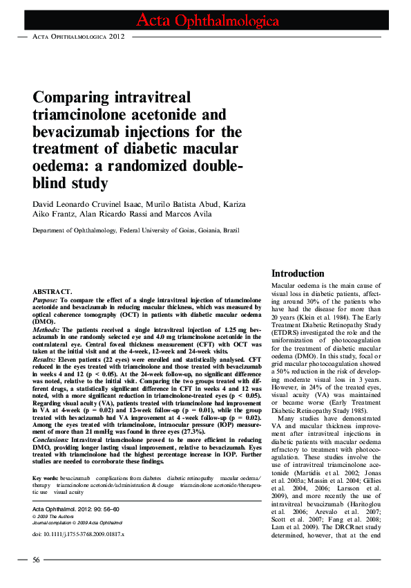 (PDF) Comparing intravitreal triamcinolone acetonide and bevacizumab ...