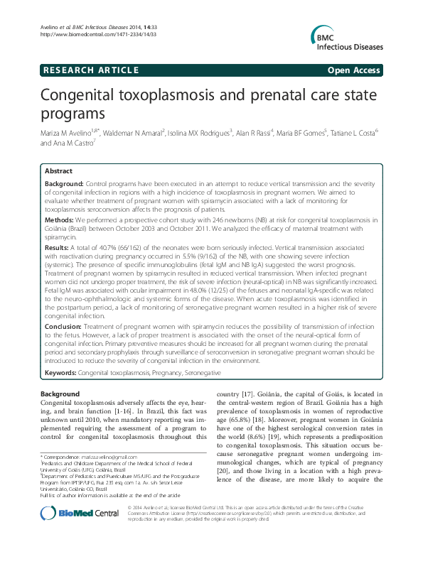 (PDF) Congenital toxoplasmosis and prenatal care state programs | Alan ...