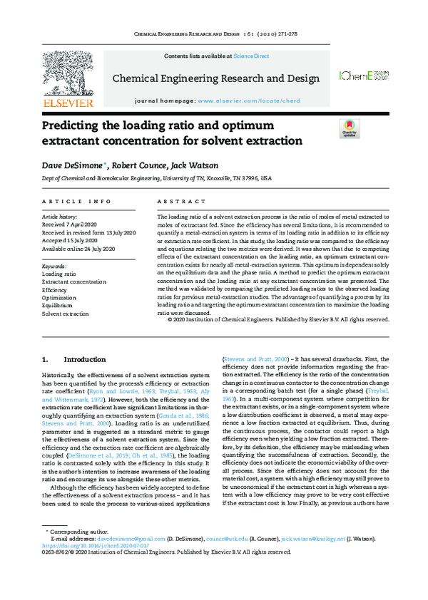 (PDF) Predicting the loading ratio and optimum extractant concentration ...